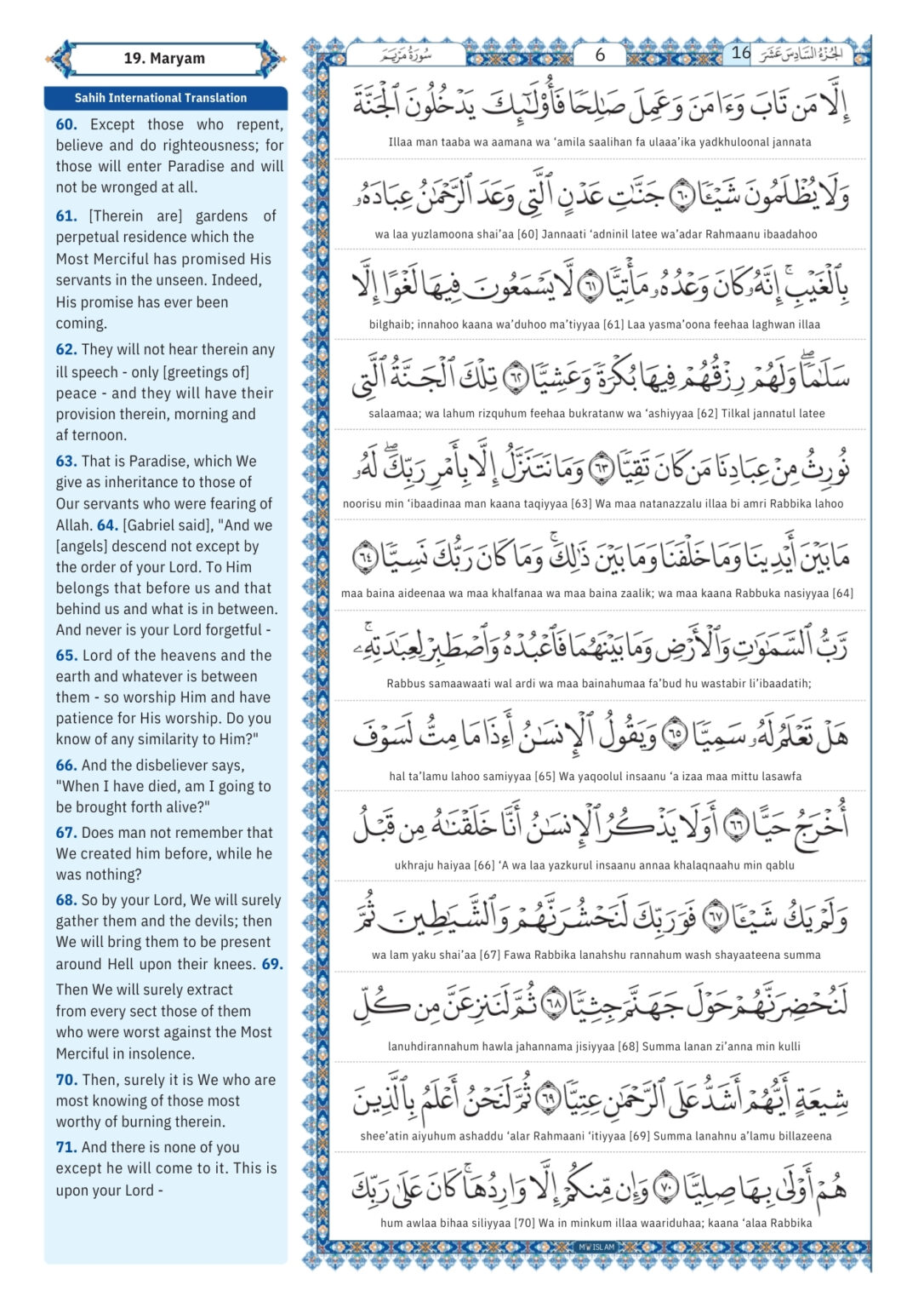 maryam surah Transliteration Read Surah maryam online 19